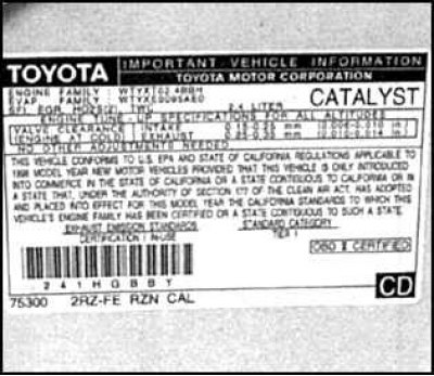 Vehicle identification numbers (Toyota 4Runner N120, 1989-1995 ...
